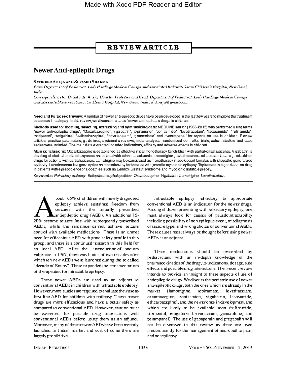 1033 - Notes - A bout 65% of children with newly diagnosed epilepsy ...