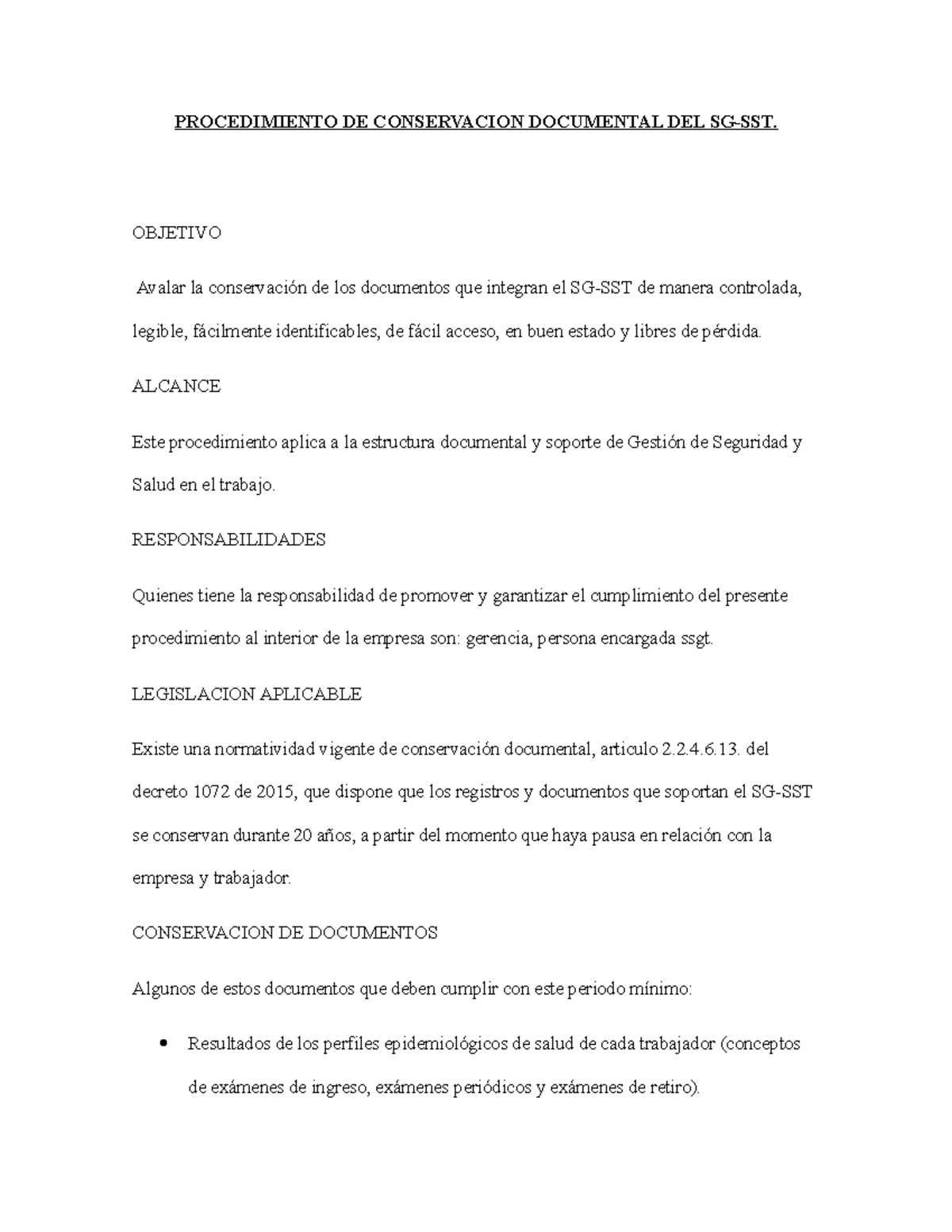 Yesicaplan DE Capacitación O Entrenamiento EN SST Y Conservacion DE DOC EN Sgsst - PROCEDIMIENTO ...