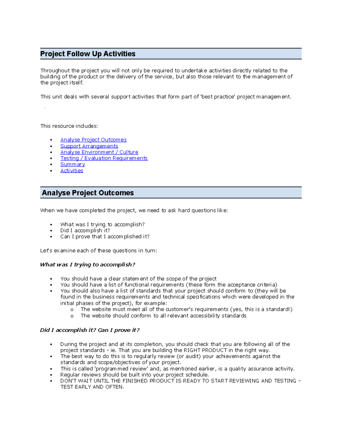 4 Project Follow Up Activities Project Follow Up Activities Throughout The Project You Will