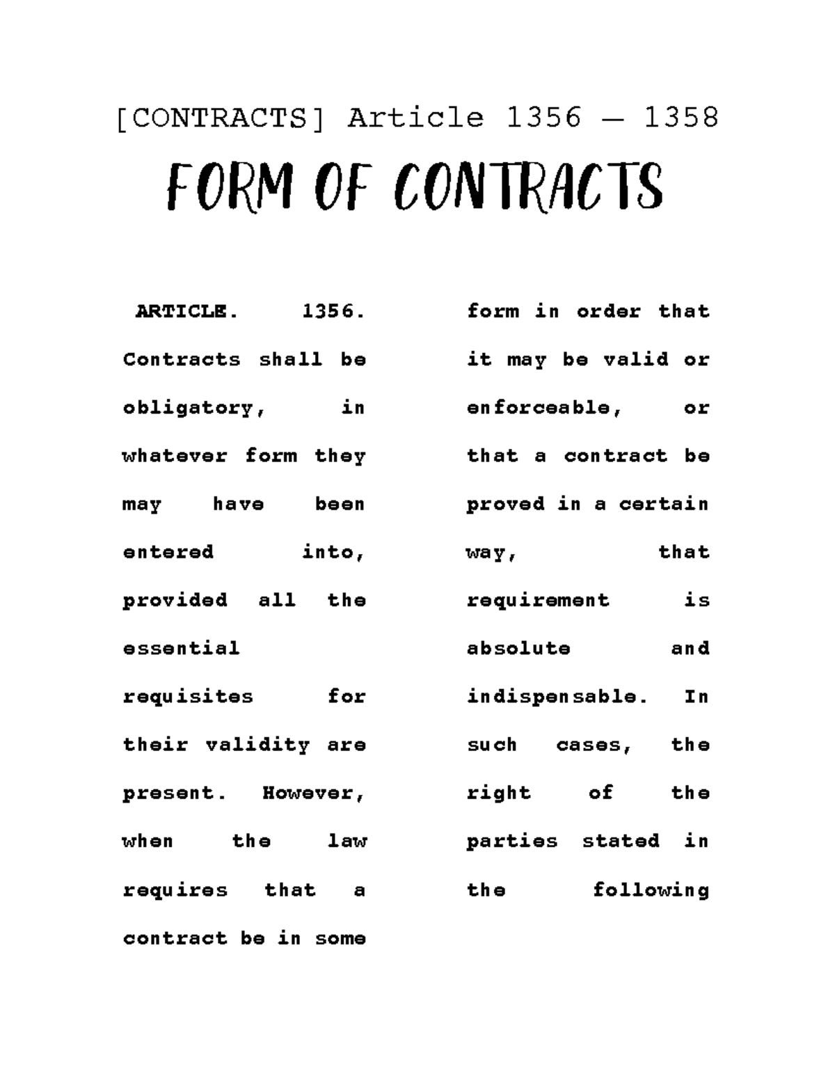 [ Contracts] Article 1356 – 1358 FORM OF Contracts - [CONTRACTS ...