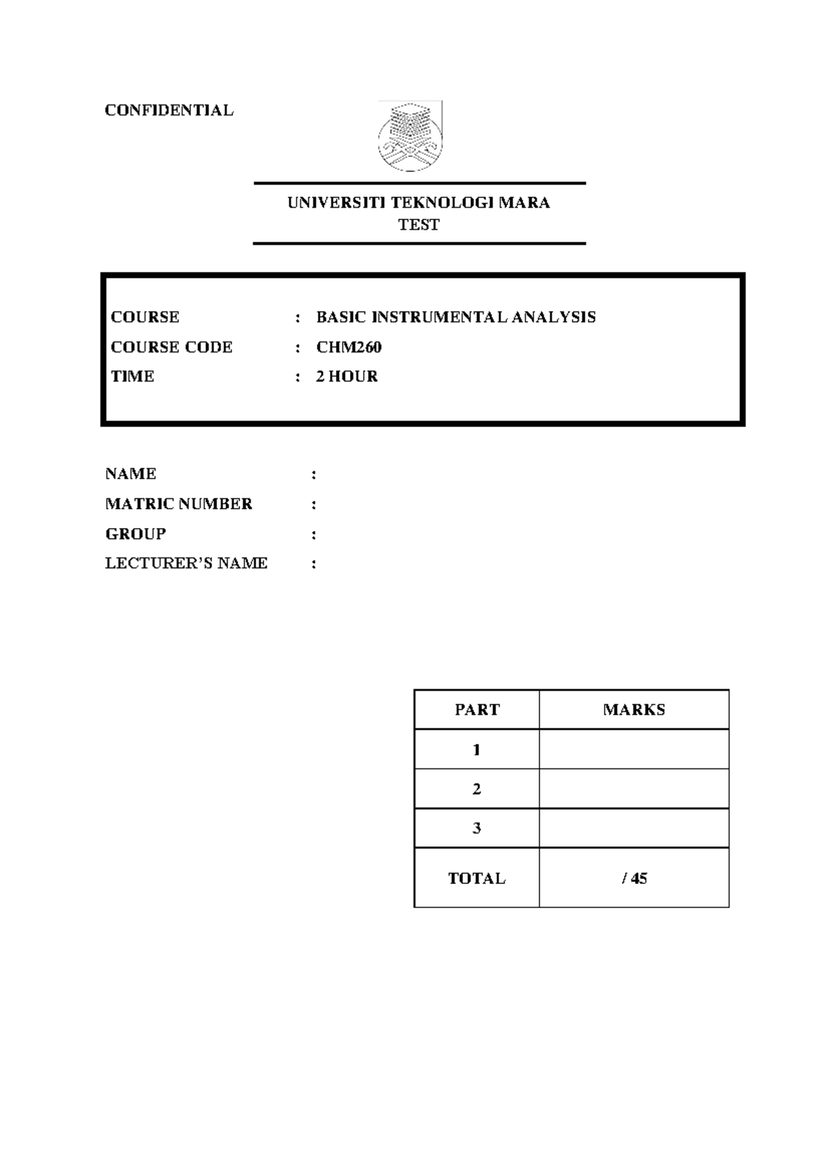 NOV 2022 - hehe - CONFIDENTIAL UNIVERSITI TEKNOLOGI MARA TEST NAME ...