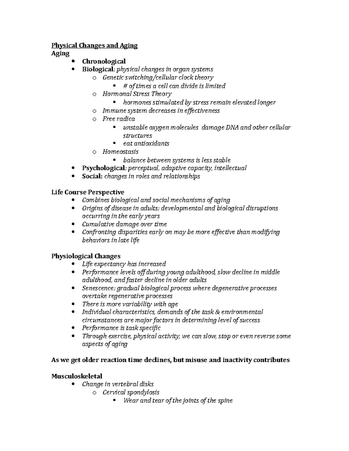 Physical and Cognitive Changes - Physical Changes and Aging Aging ...