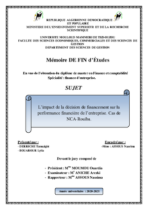 Le pilotage de la performance financière au sein d'une entreprise - KERNOU Amina L’examinateur ...