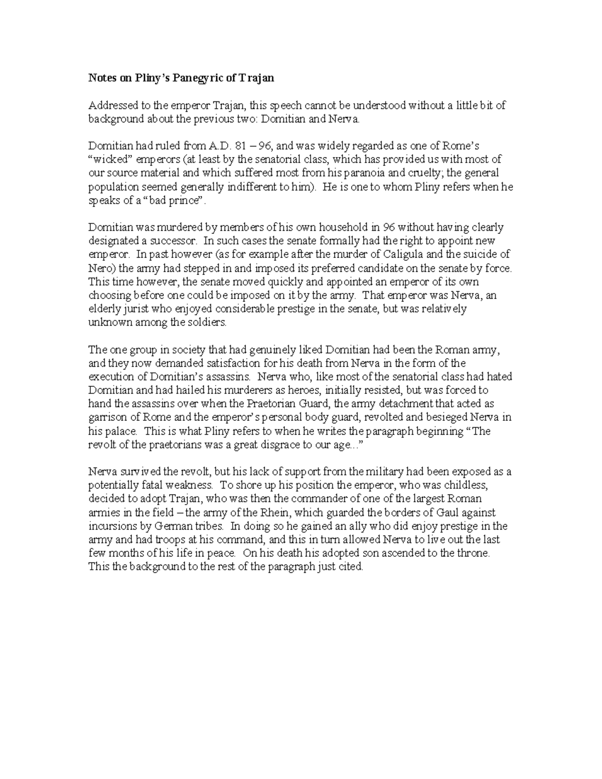Plinys Panegyric - other stuff - Notes on Pliny’s Panegyric of Trajan ...