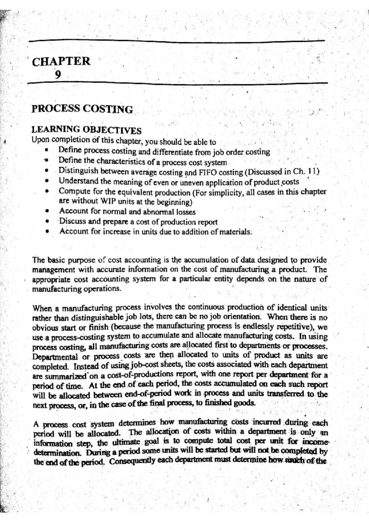Process-costing-deleon - CHAPTER 9 PROCESS COSTING LEARNING OBJECTIVES Upon completion of this ...