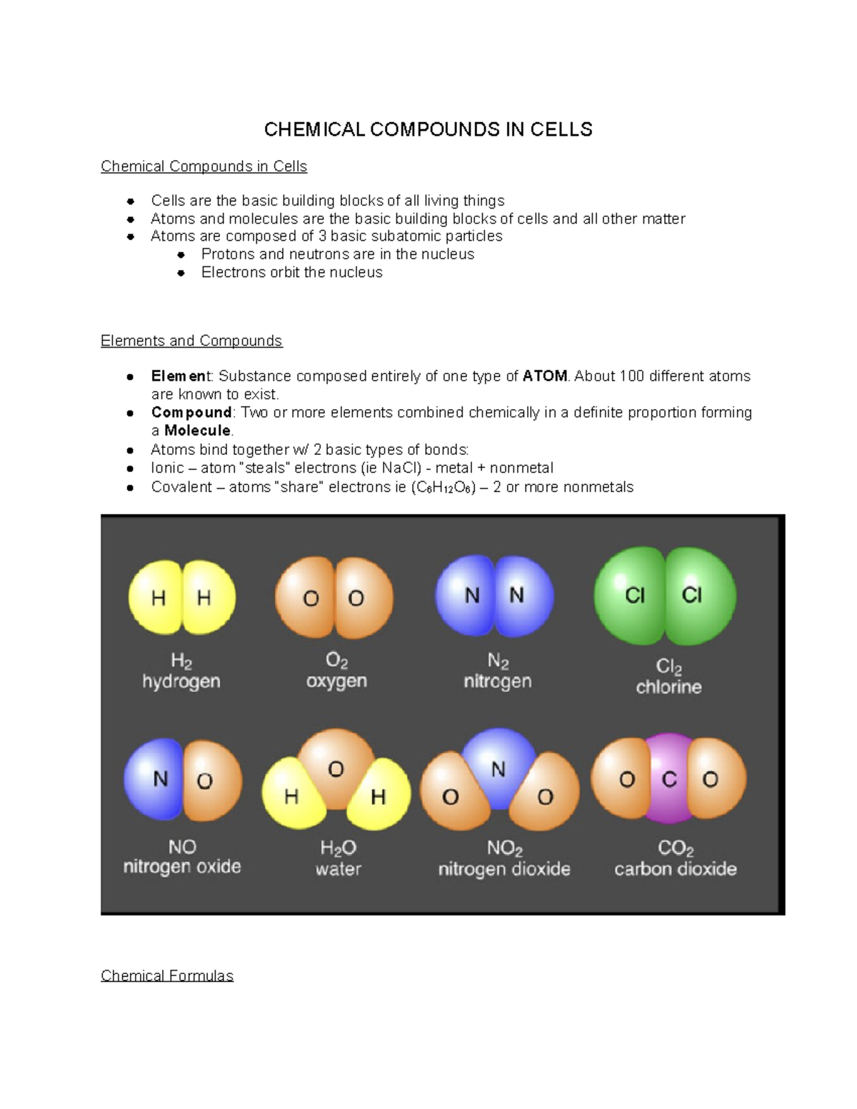 Life Science Notes 1 Part 2 Chemical Compounds in Cells - CHEMICAL ...