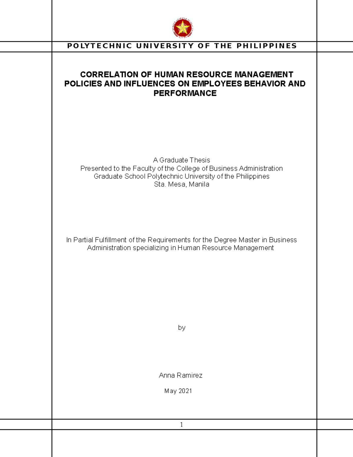 Sample- Thesis- Proposal DR- Cindy- Soliman - CORRELATION OF HUMAN ...