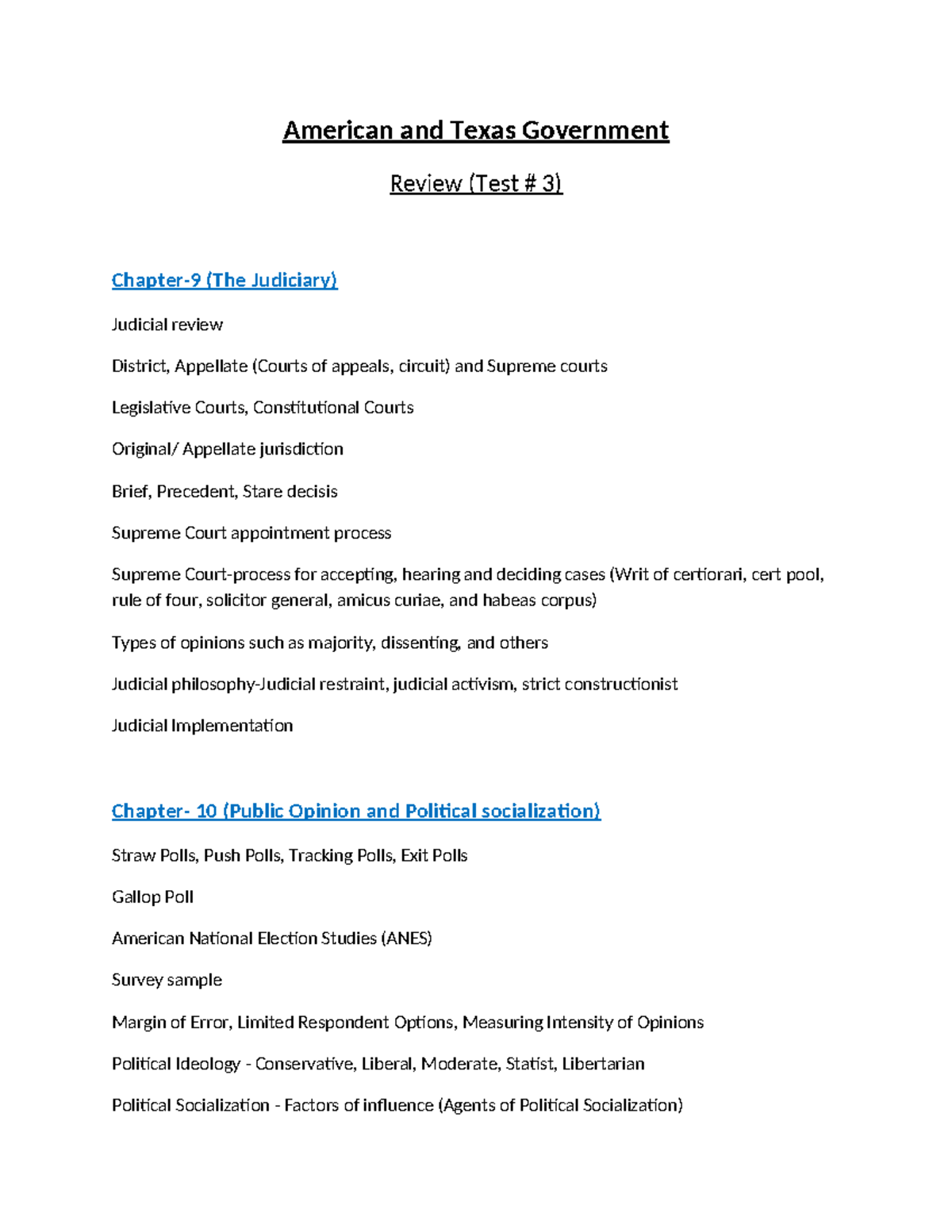 American and Texas Government (Review-Test # 3) - American and Texas ...