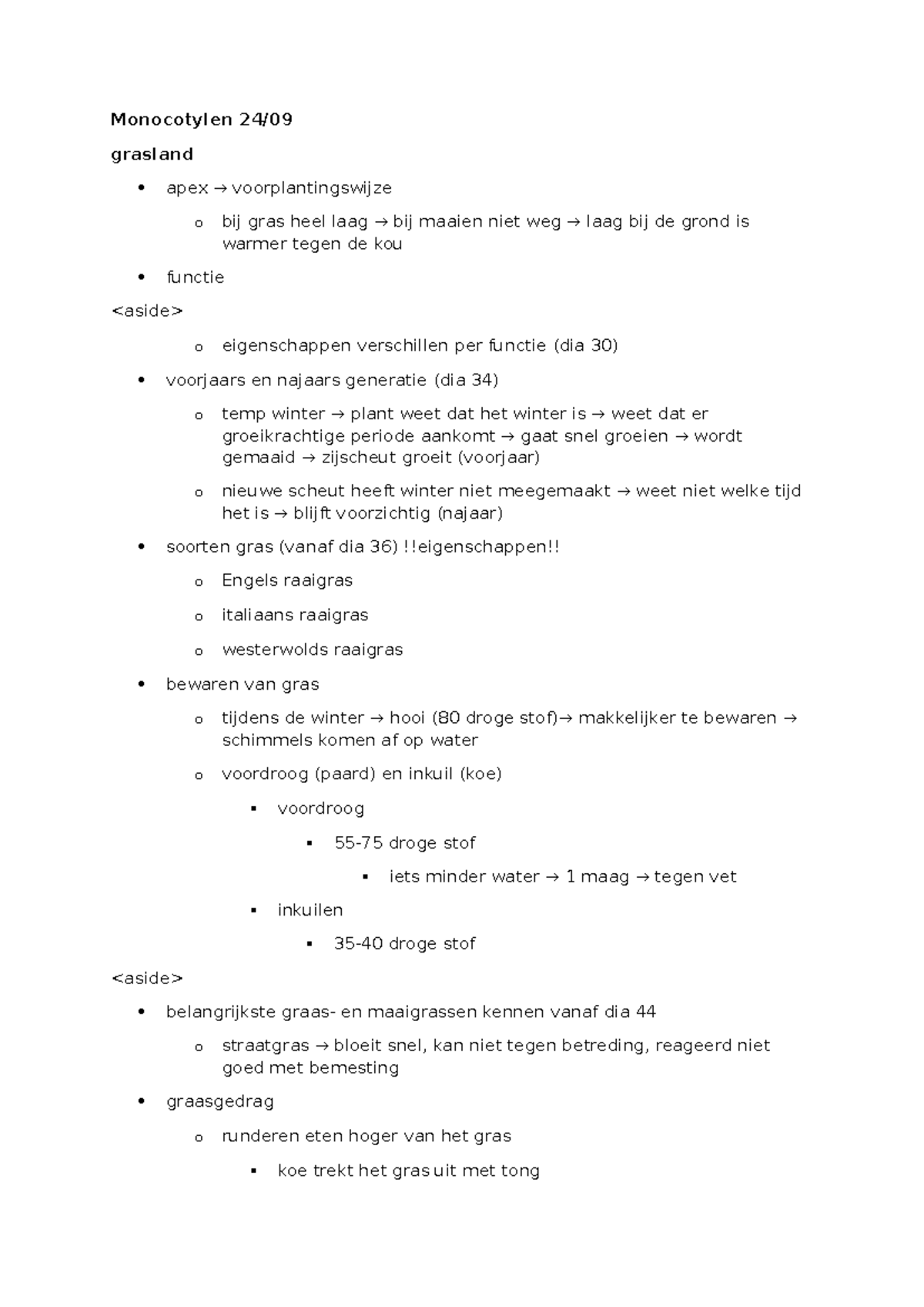 Notes toegepaste plantkunde - Monocotylen 24/ grasland apex → ...