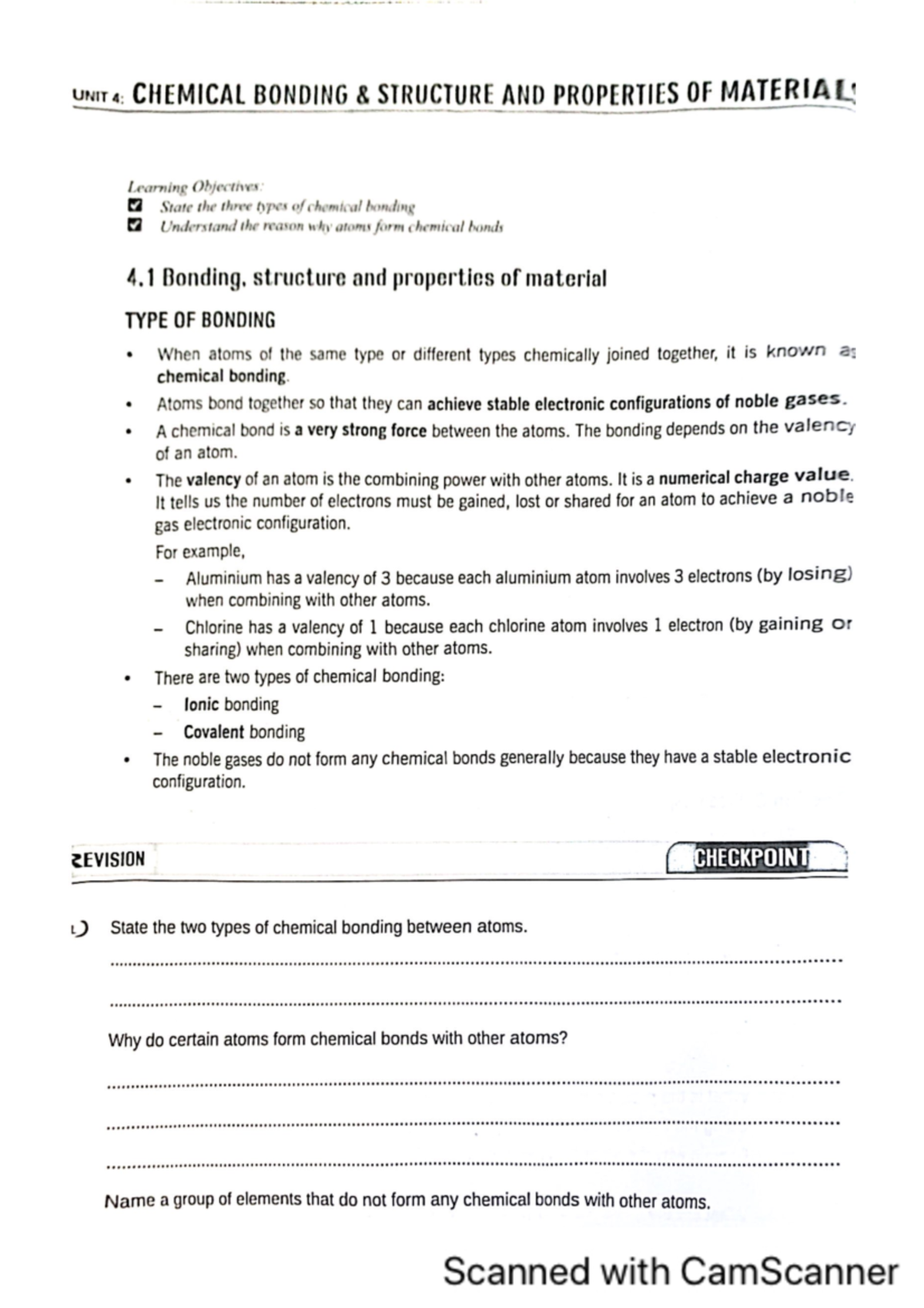 Chemical Bonding - Chemistry - UNIT 4: CHEMICAL BONDING STRUCTURE AND ...