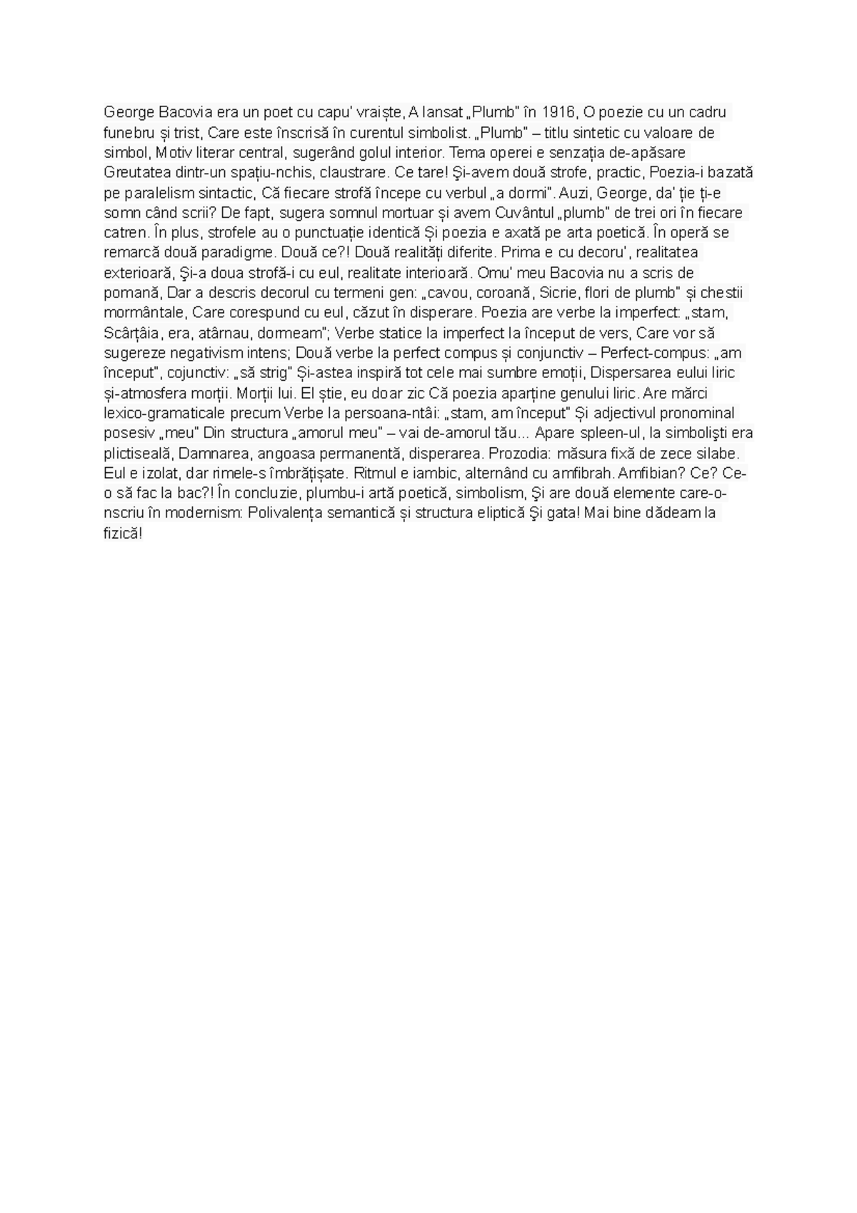 Plumb - eseu bac - George Bacovia era un poet cu capu’ vraiște, A ...