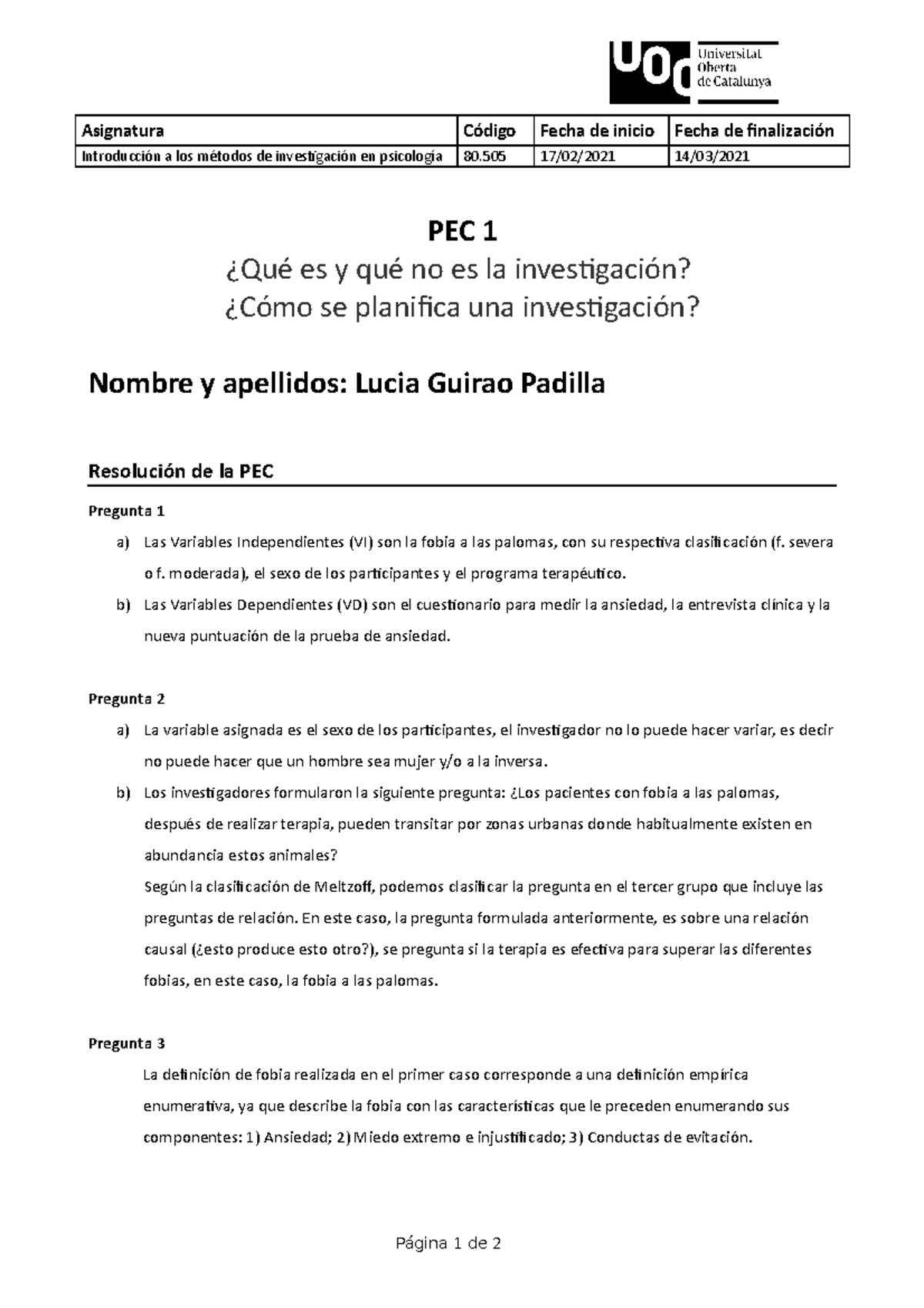 PEC1 Metodos INV - Ejercicios Pec 1 - Asignatura Código Fecha de inicio Fecha de finalización ...
