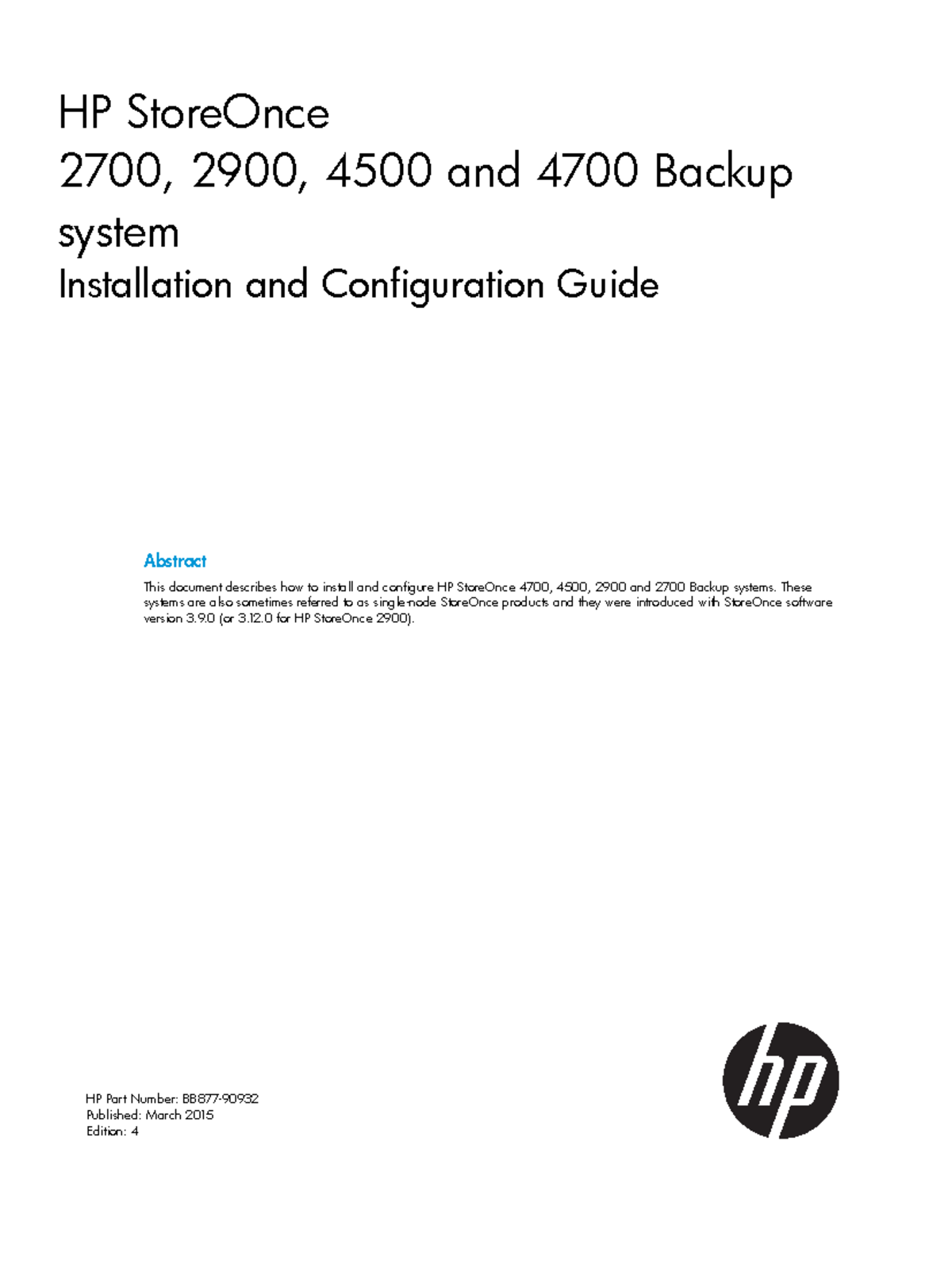 Basic Install - about d2d appliance - HP StoreOnce 2700, 2900, 4500 and ...