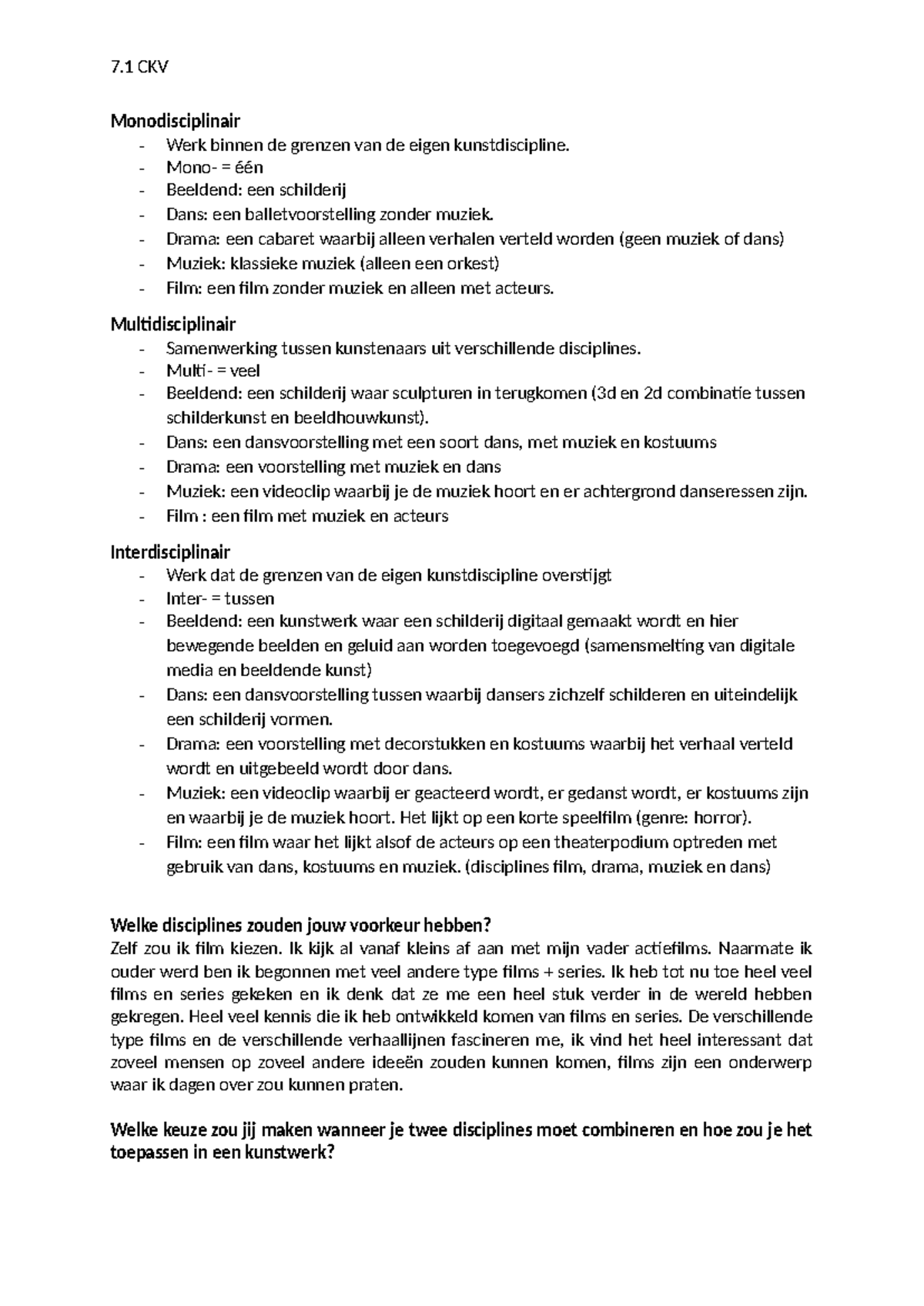 Blok 7.1 CKV - 7.1 ckv - Monodisciplinair - Werk binnen de grenzen van ...