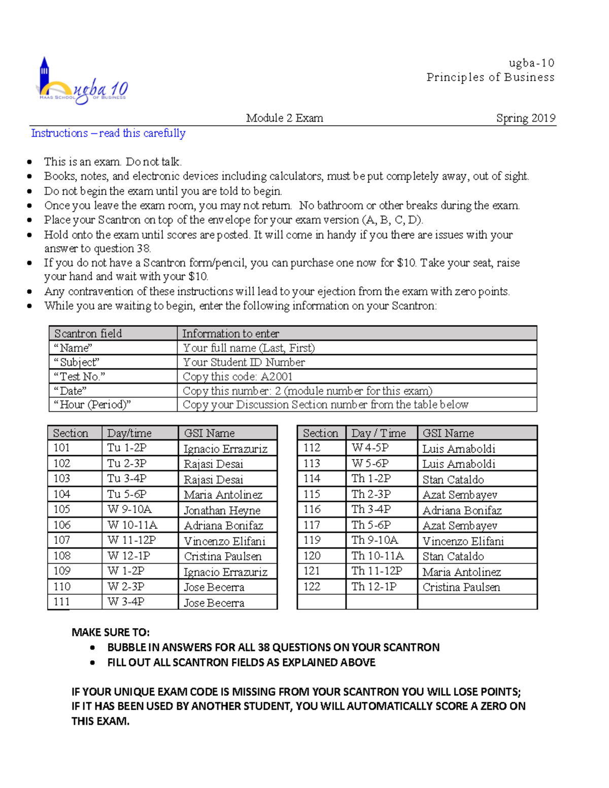 UGBA 10 Spring 2019 Marketing Exam - ugba- Principles of Business ...