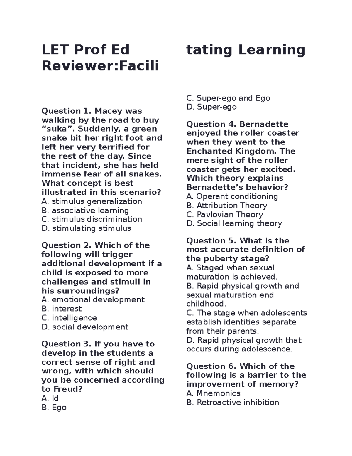 LET Prof Ed Reviewer - PROF ED - LET Prof Ed Reviewer:Facili tating ...