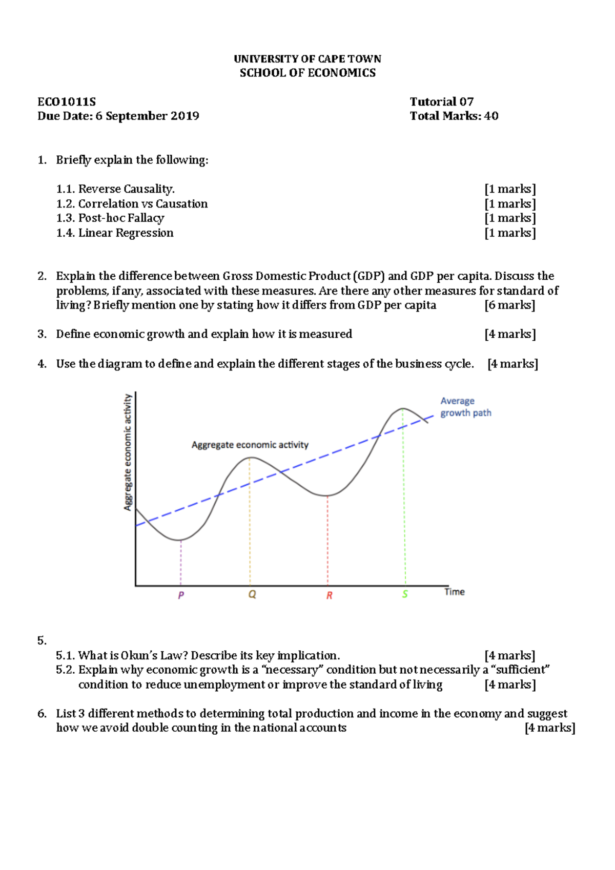 ECO1011S Tutorial 07 2019 - **UNIVERSITY OF CAPE TOWN ** **SCHOOL OF ECONOMICS ** **ECO1011S ...