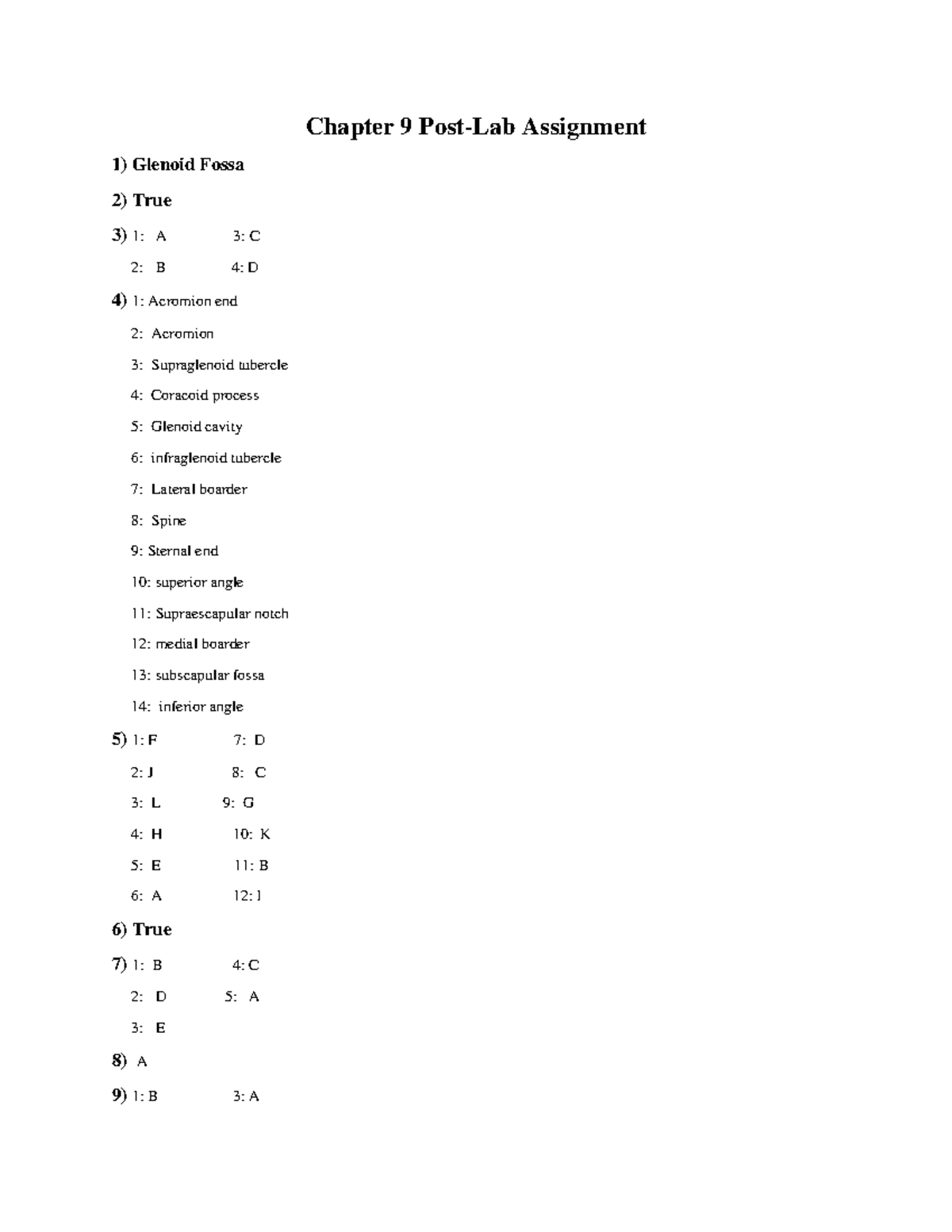 Chapter 9 Post-Lab Form - Chapter 9 Post-Lab Assignment 1) Glenoid ...
