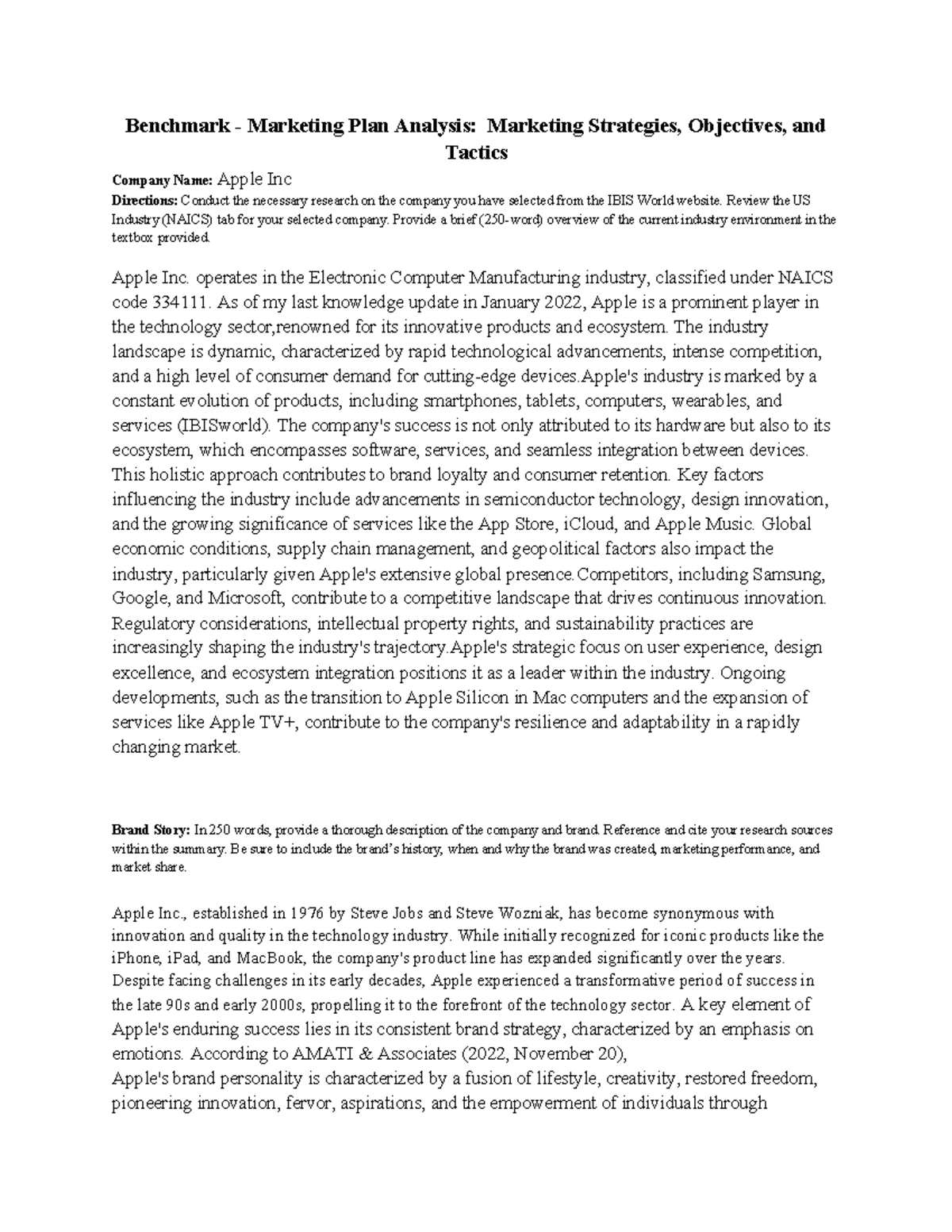 Benchmark - Marketing Plan Analysis Marketing Strategies, Objectives ...