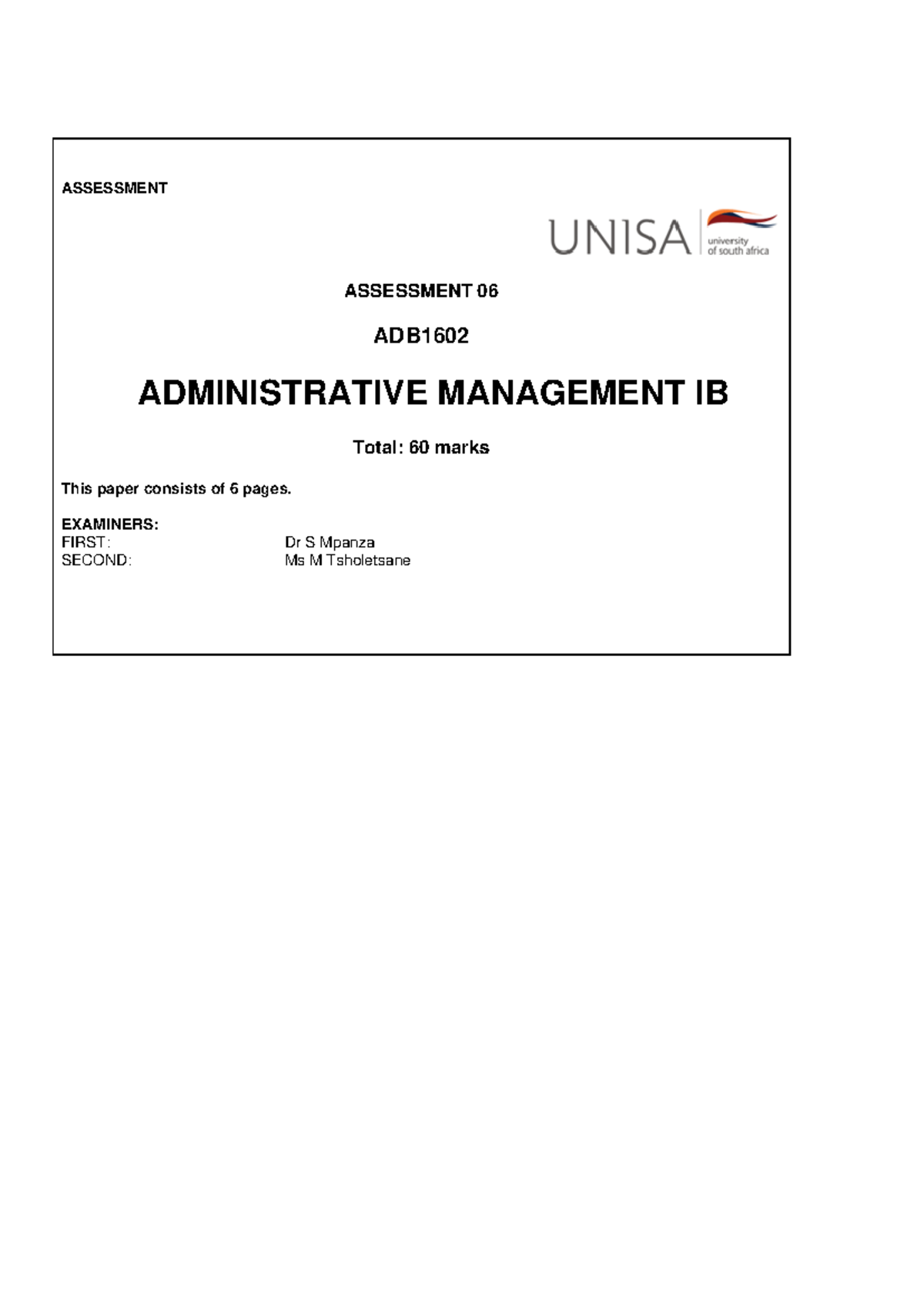 ADB1602 Assessment 06 - exam portfolio - ASSESSMENT ASSESSMENT 0 6 ADB ...