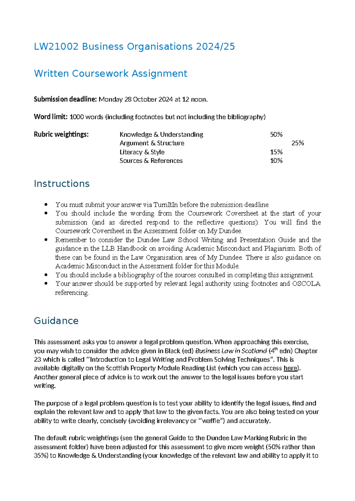 Business Organisations Coursework Assessment Instructions 2024 ...