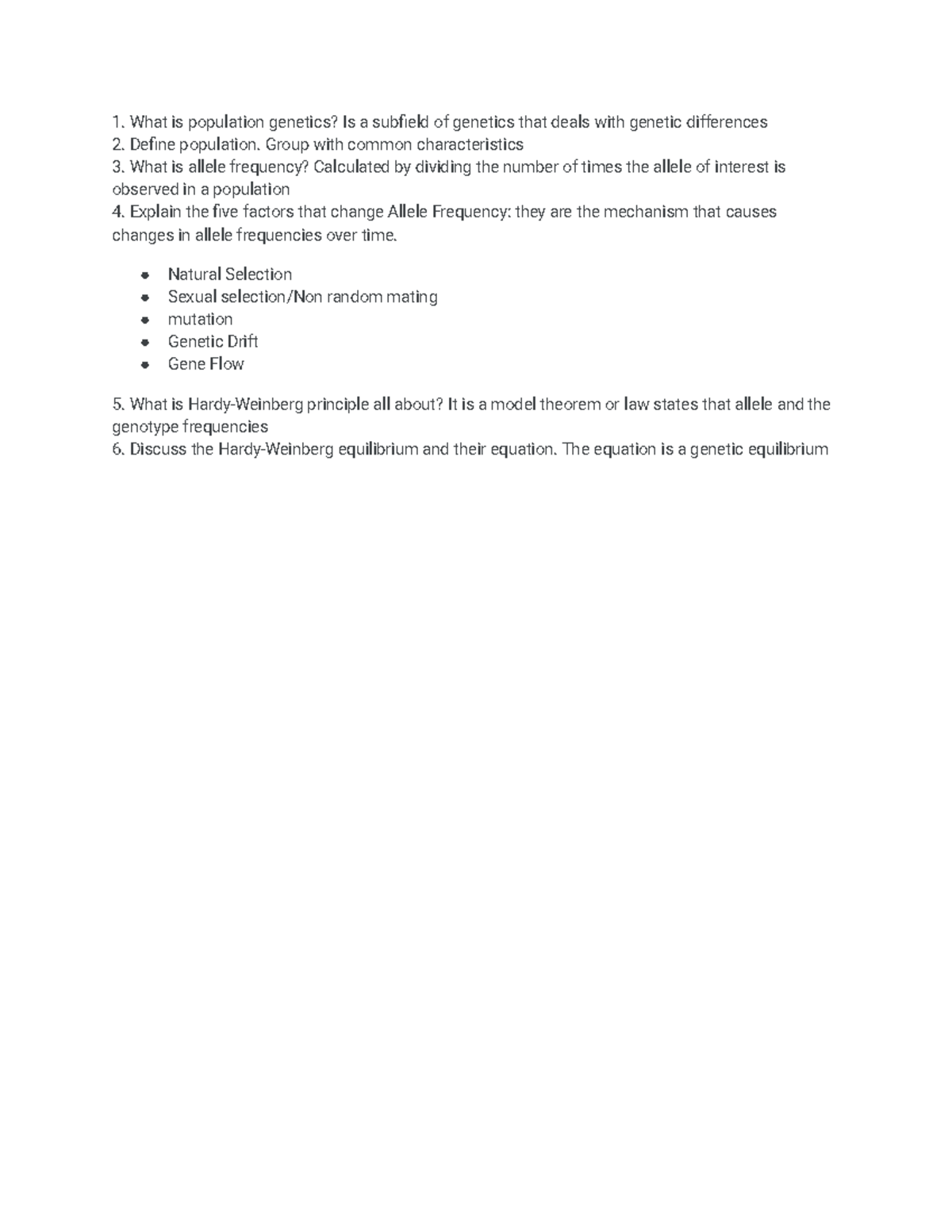 Warm Upp questions - What is population genetics? Is a subfield of ...