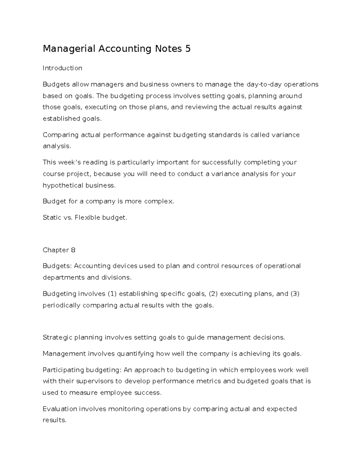 Managerial Accounting Notes Module 5 - Managerial Accounting Notes 5 ...