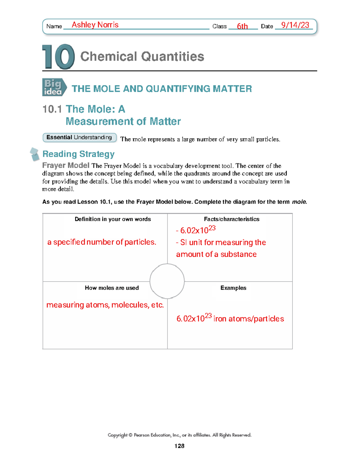 Guided Reading 10 - Chemical Quantities THE MOLE AND QUANTIFYING MATTER ...