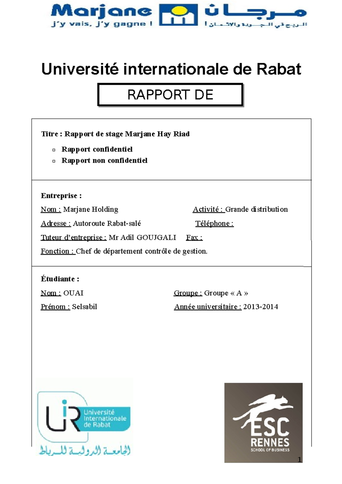 255843263 Stage Marjane Rapport - Université internationale de Rabat ...
