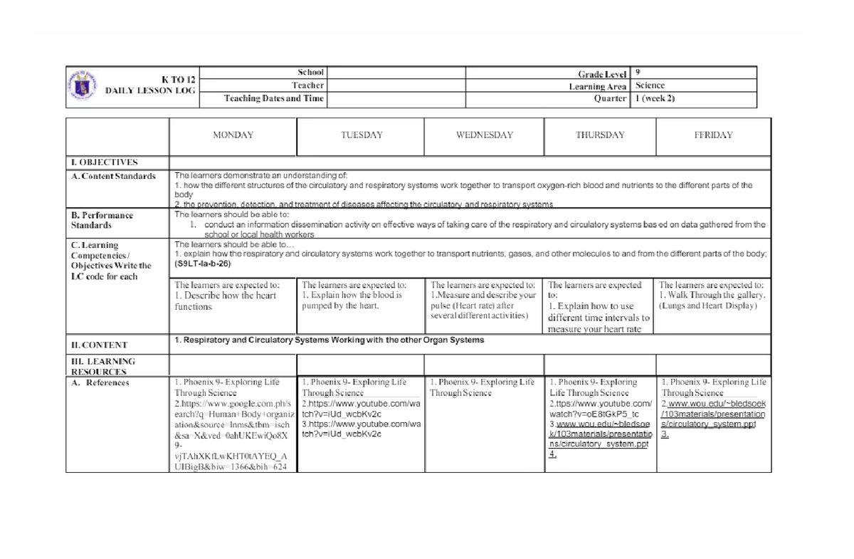 Sci 9 DLL Week 2 - DLL - School Grade Level 9 K TO 12 Teacher DAILY ...