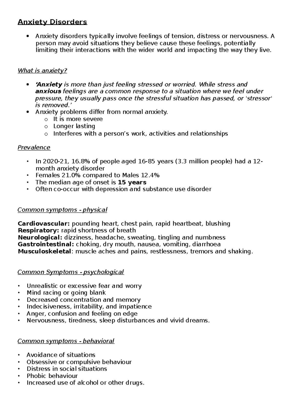 WEEK 4 - Anxiety disorders - Anxiety Disorders Anxiety disorders ...