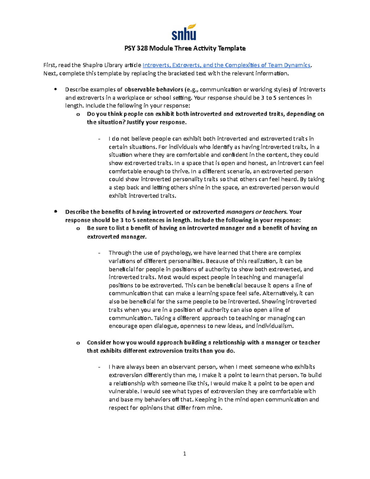 Module three activity - yeah just trying to help - PSY 328 Module Three ...