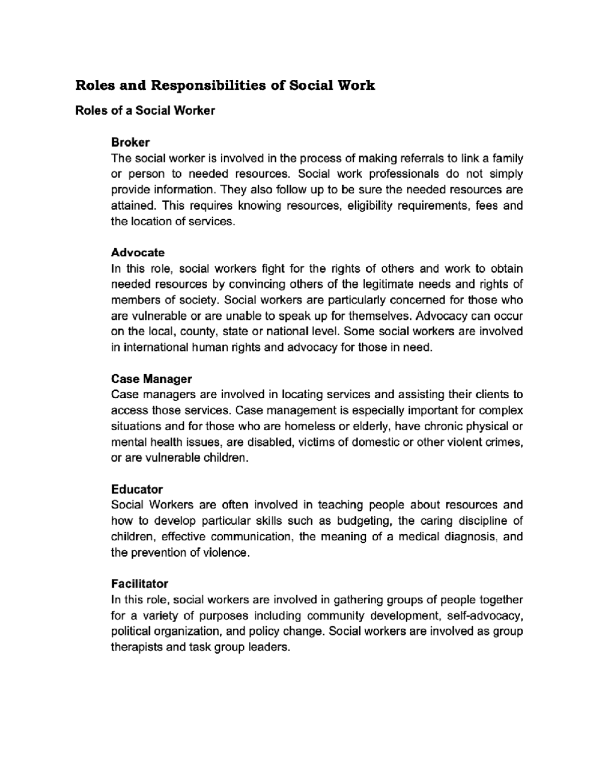 Roles AND Responsibilities OF Social Worker - science technology and ...