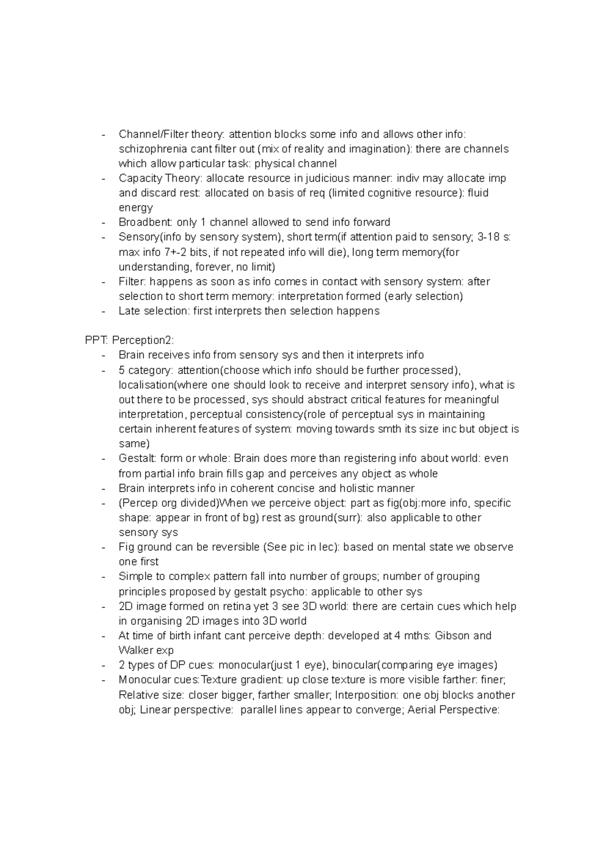 Psycho Notes p2 - Channel/Filter theory: attention blocks some info and ...