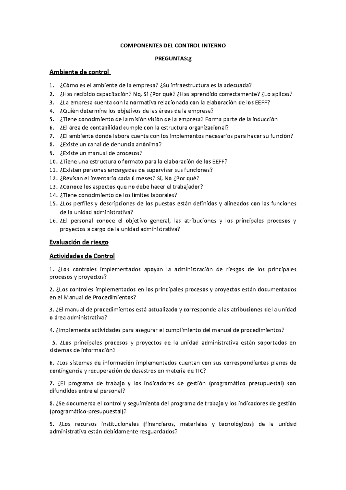 Componentes DEL Control Interno - COMPONENTES DEL CONTROL INTERNO ...