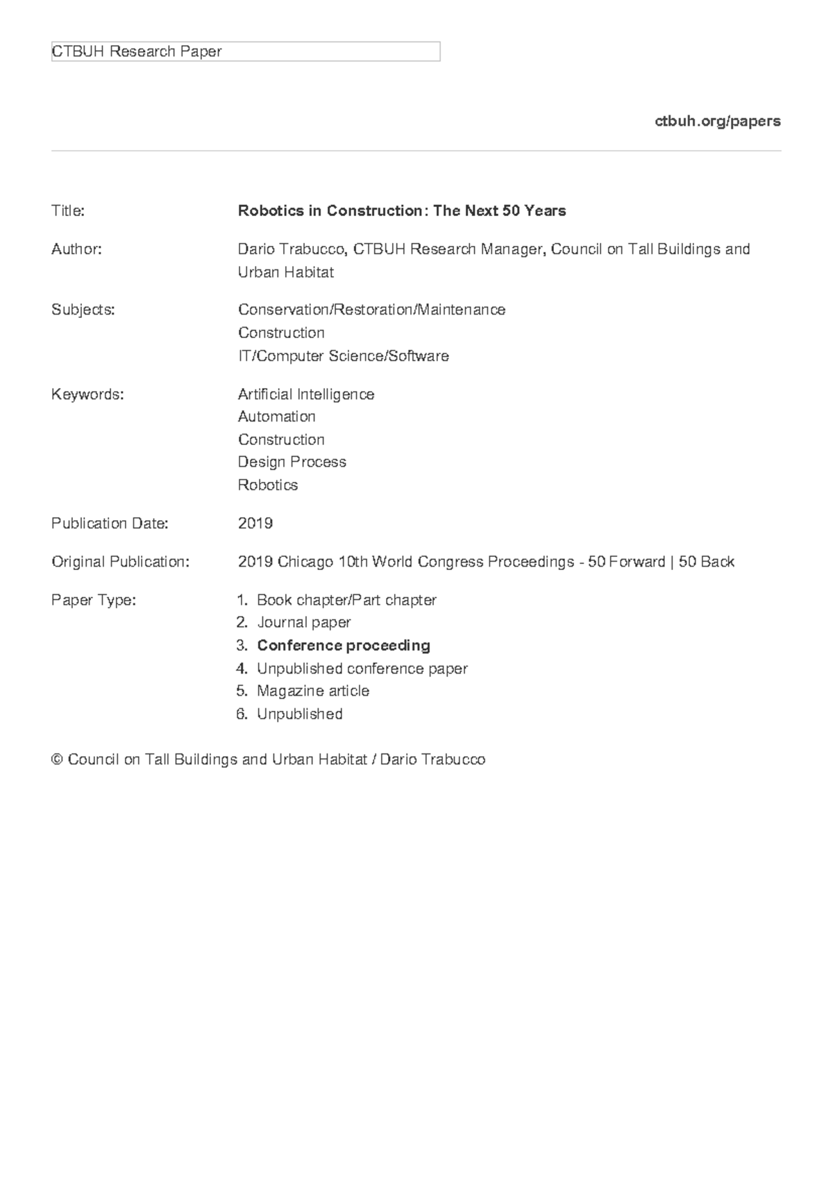 4275 robotics in construction the next 50 years - CTBUH Research Paper ...
