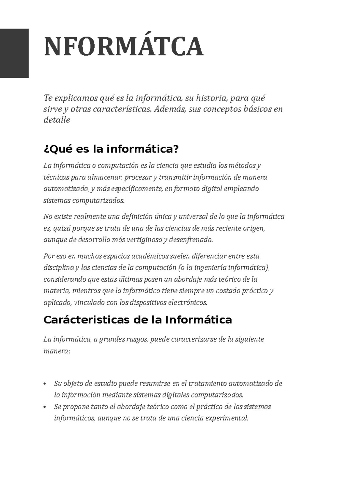 Informatica - Resumen informática - NFORMÁTCA Te explicamos qué es la ...