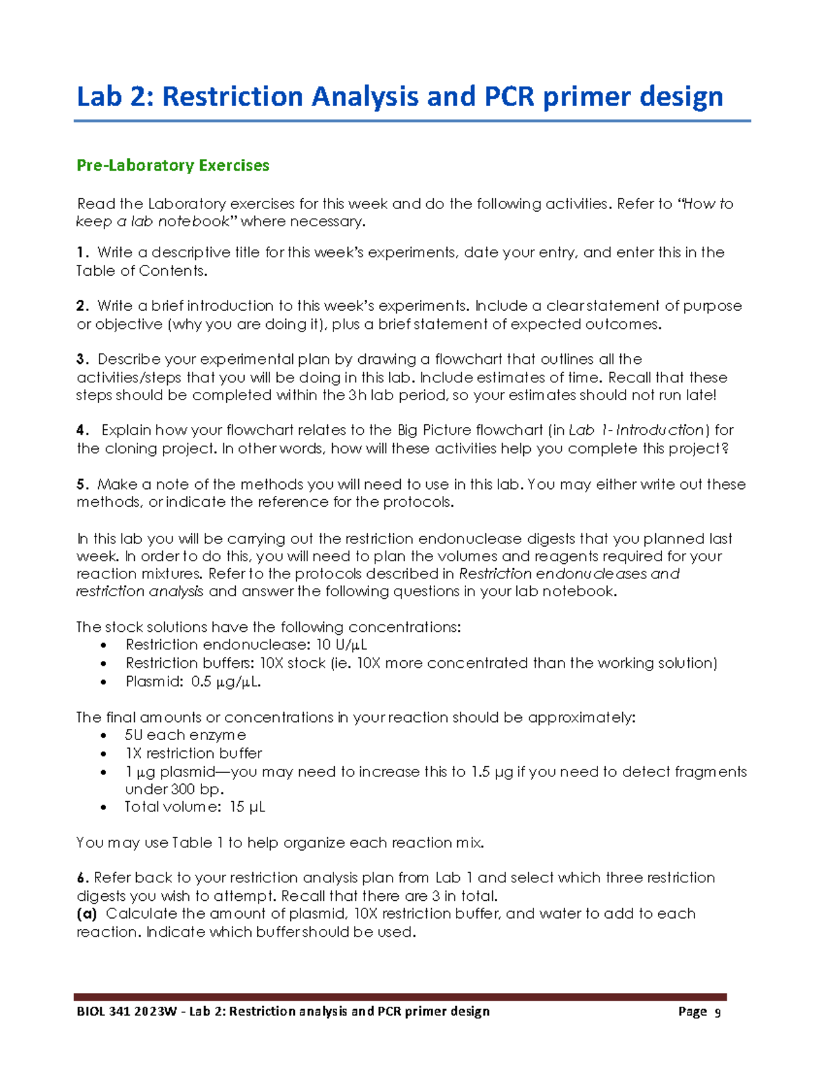 2. Lab 2 - Restriction Analysis and PCR primer design - 2023W2 - Lab 2 ...