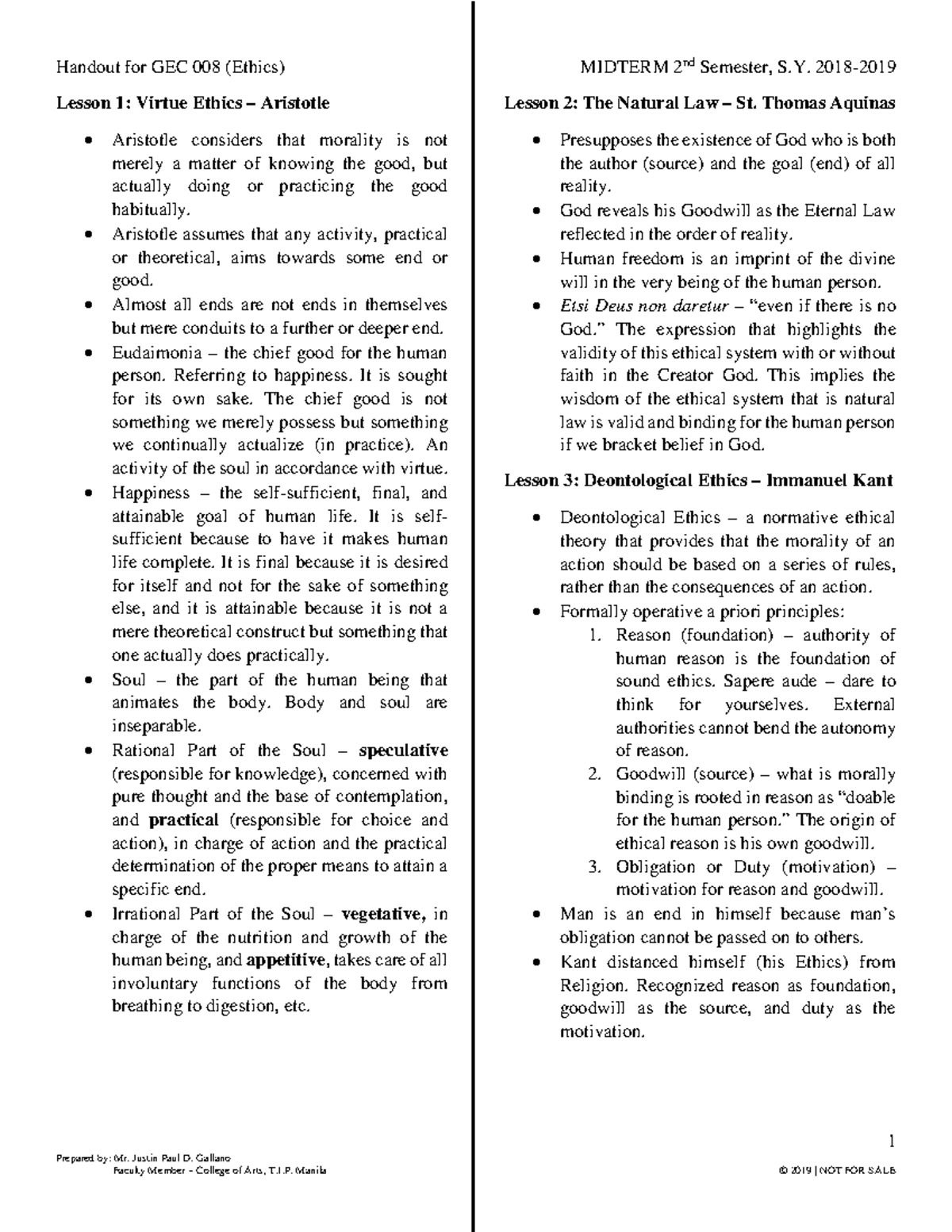 Ethics-Midterm Handouts - Ethics - TIP - Studocu