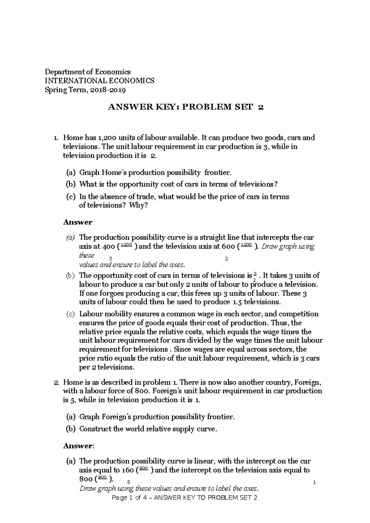 Solutions to problem set 2 - Page 1 of 4 – ANSWER KEY TO PROBLEM SET 2 Department of Economics ...