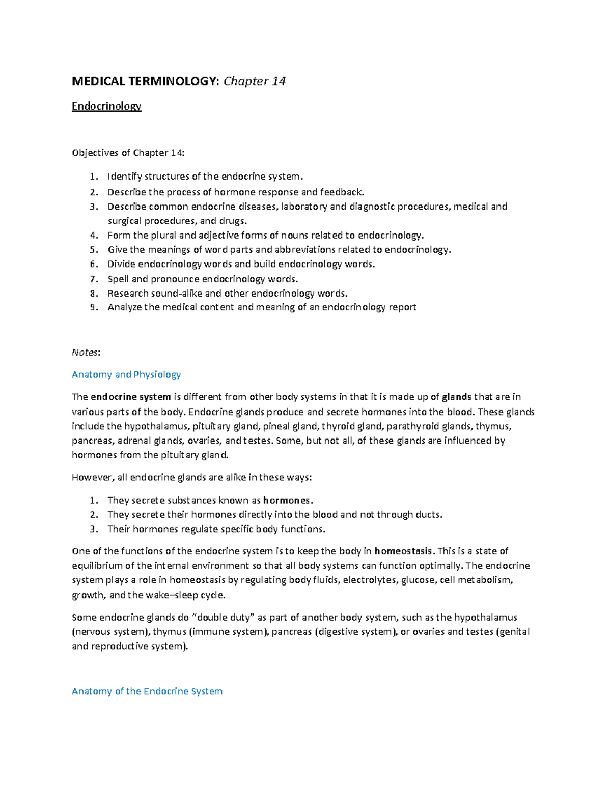 MED TERM Chapter 14 - notes on chap. 14: Endocrinology - MEDICAL ...