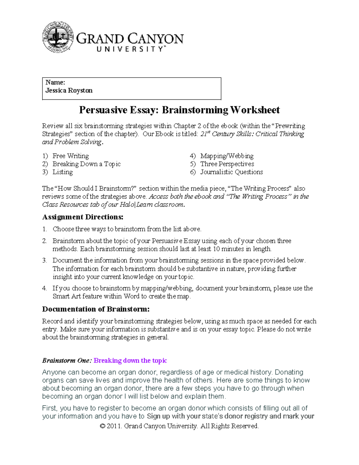 PHI105 T2 Brainstorming Worksheet 4 13 2023 - Name: Jessica Royston ...