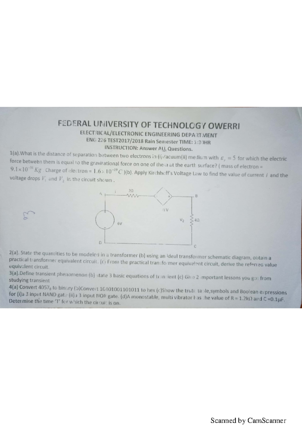 ENG 226 Past Questions - Mechanical Engineering - Studocu