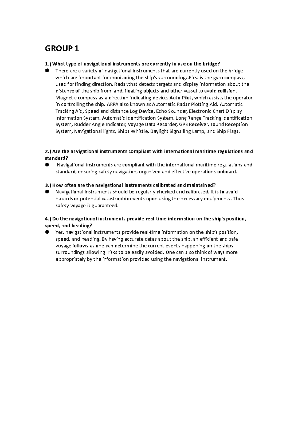 Marine Essay - a peek - GROUP 1 1.) What type of navigational ...