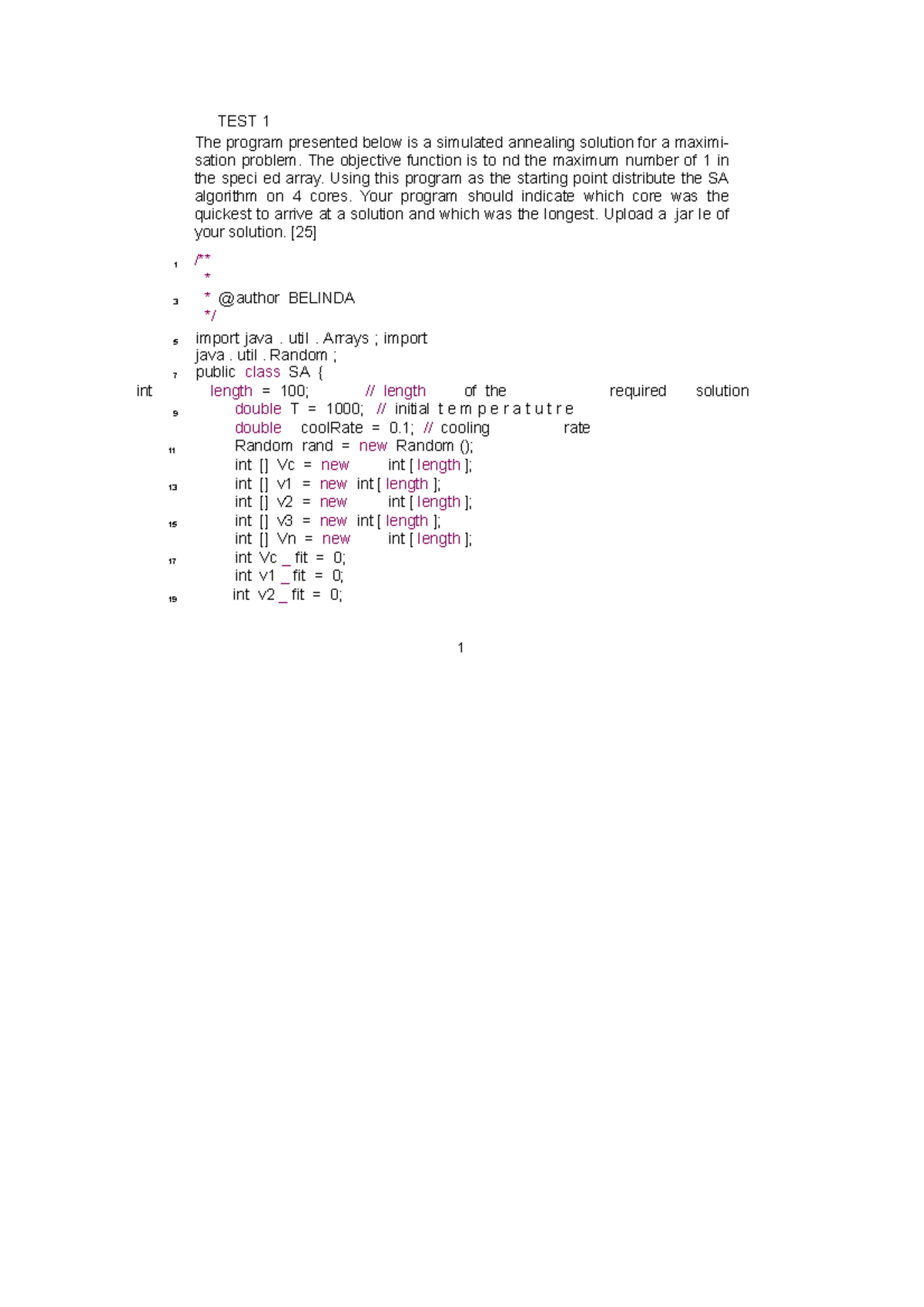 DS for programing test1 - TEST 1 The program presented below is a ...