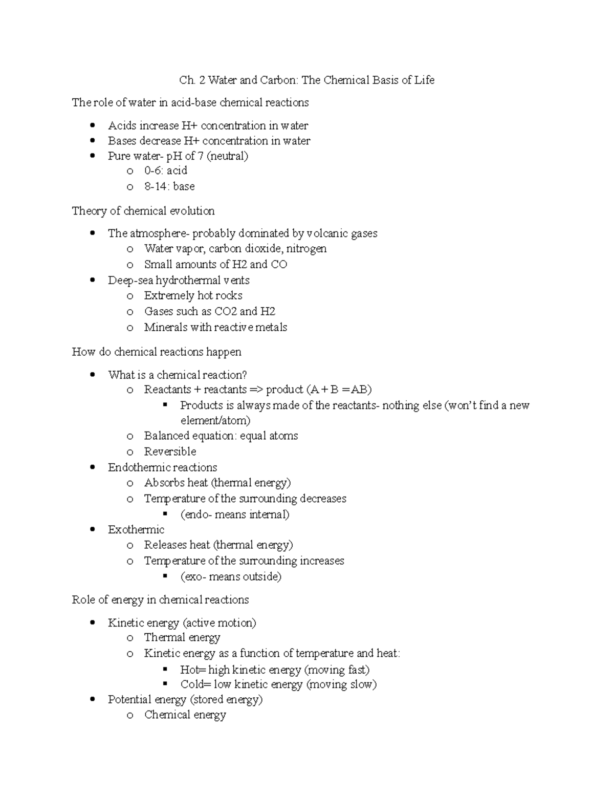 Biol 211 water and carbon - Ch. 2 Water and Carbon: The Chemical Basis ...