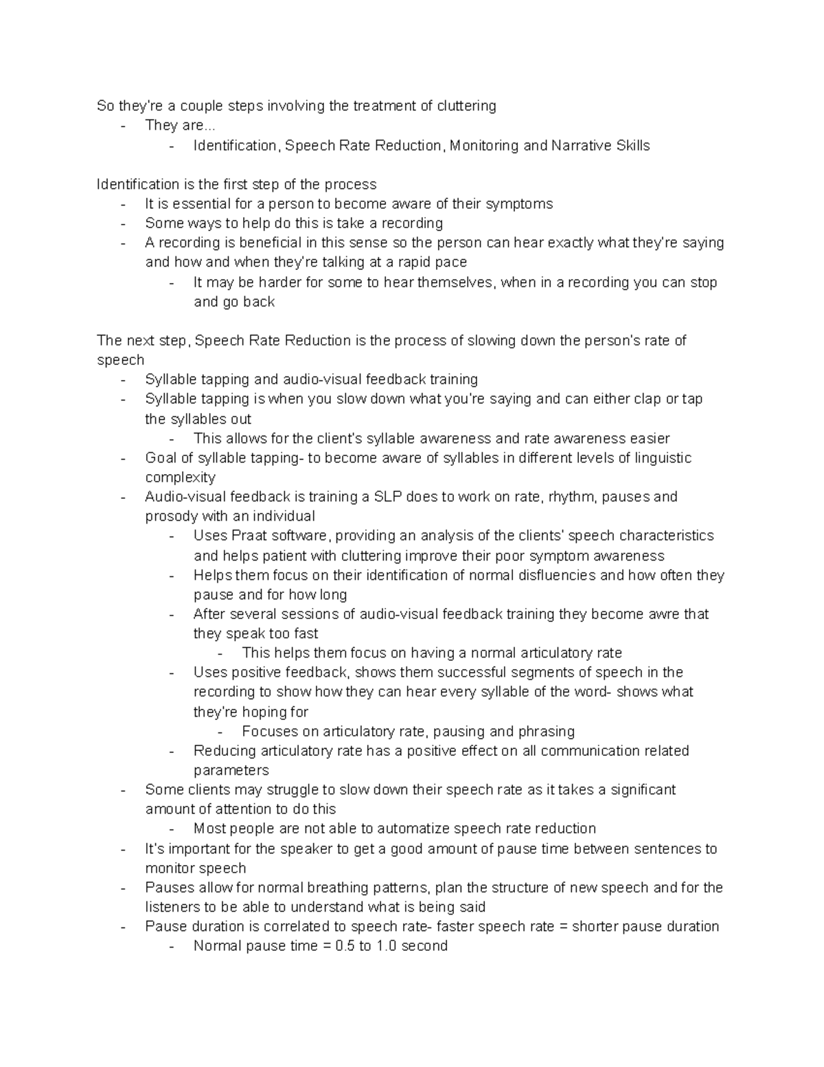 Cluttering notes - So they’re a couple steps involving the treatment of ...