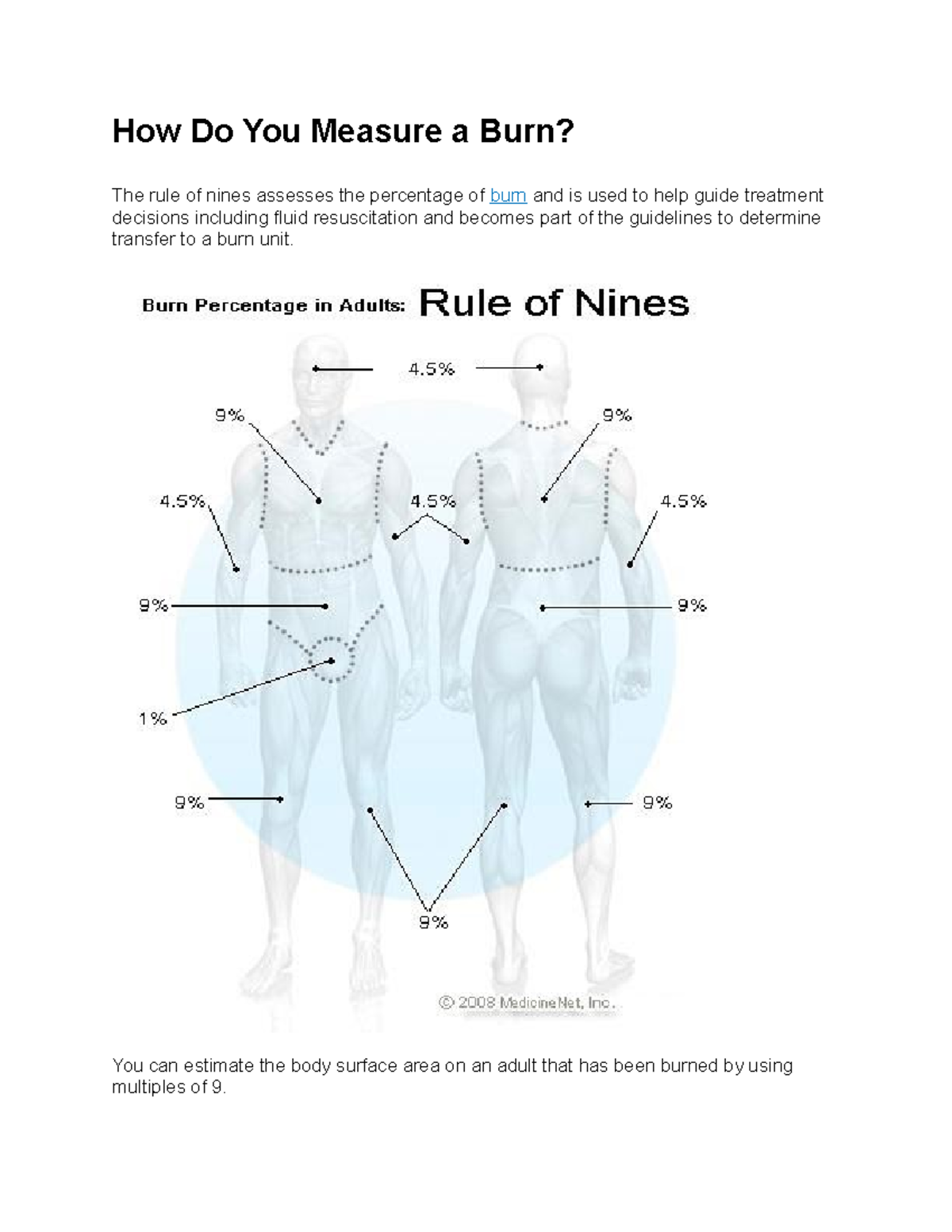Burn worksheet 2 - How Do You Measure a Burn? The rule of nines ...