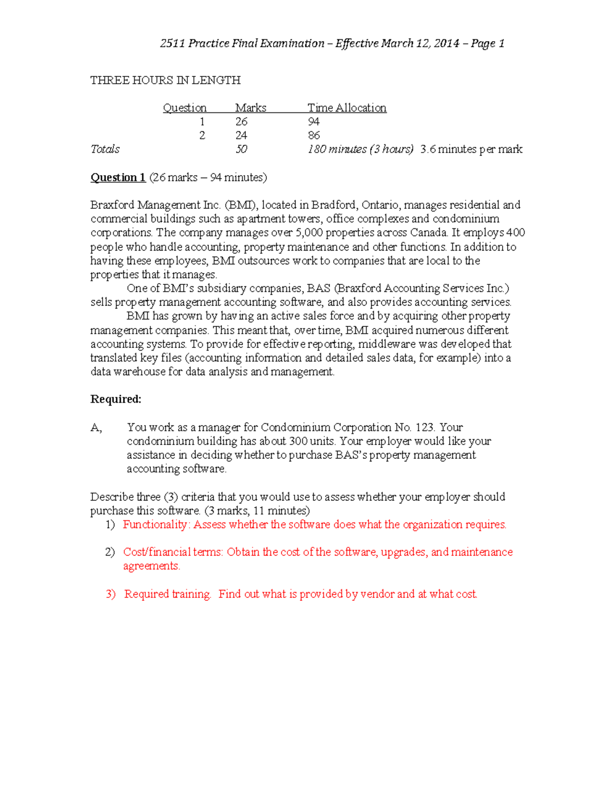 Sample/practice Exam 12 March 2014, Questions and Answers - 2511 ...
