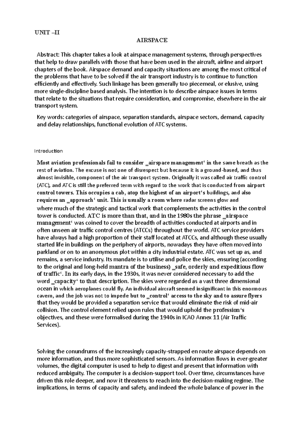 UNIT 2 Airspace latest - UNIT –II AIRSPACE Abstract: This chapter takes ...